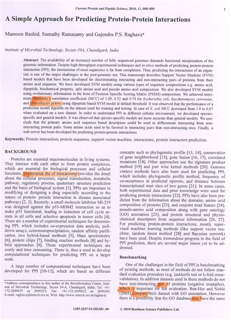 PDF A Simple Approach For Predicting Protein Protein Interactions