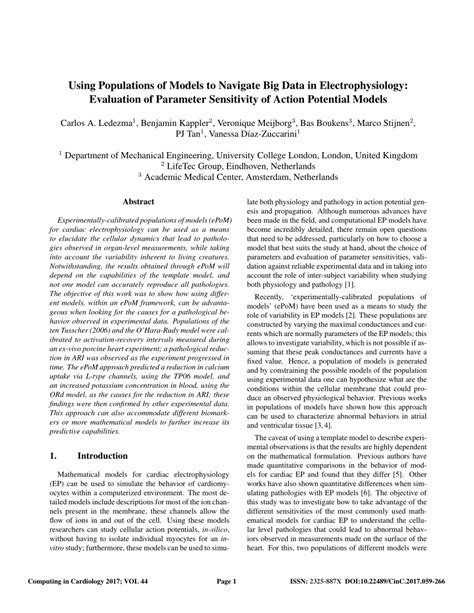 Pdf Using Populations Of Models To Navigate Big Data In Electrophysiology Evaluation Of