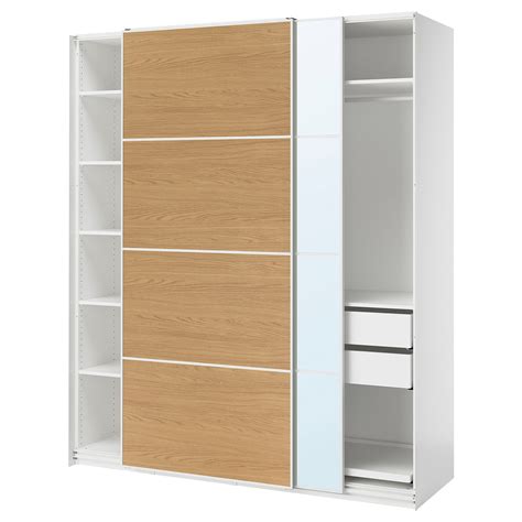 Pax Mehamnauli Garderob Med Skjutdörrar Vit Vitekmönstrad Spegelglas 200x66x236 Cm Ikea