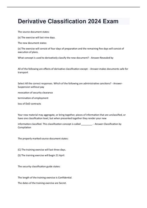 Derivative Classification 2024 Exam Questions And Answers With Complete Solution Derivative