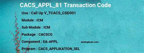 CACS APPL SAP Tcode For Call Up V TCACS CSD