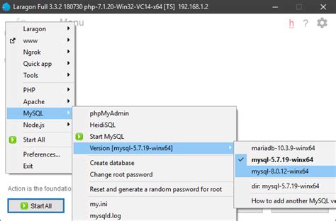 cara mengubah versi mysql di laragon inwepo