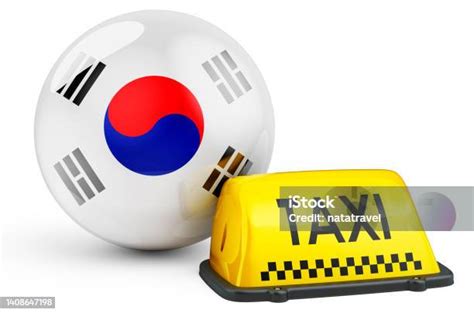 한국 개념의 택시 서비스 한국 국기가있는 노란색 택시 자동차 간판 3d 렌더링 기에 대한 스톡 사진 및 기타 이미지 기 노랑 대한민국 국기 Istock