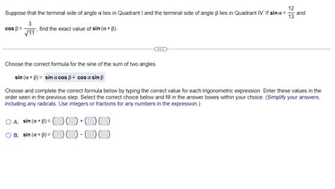 Solved Suppose That The Terminal Side Of Angle α Lies In