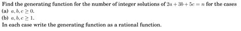 Solved 2 Find The Generating Function For The Number Of