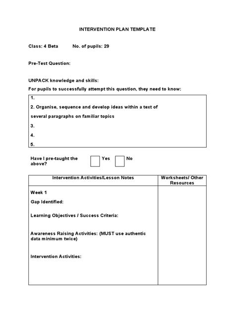 Intervention Plan Template Pdf