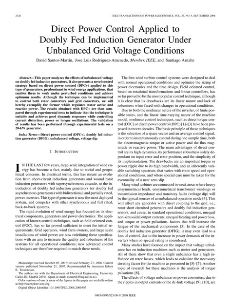 Pdf Direct Power Control Applied To Doubly Fed Induction Generator Under Unbalanced Grid