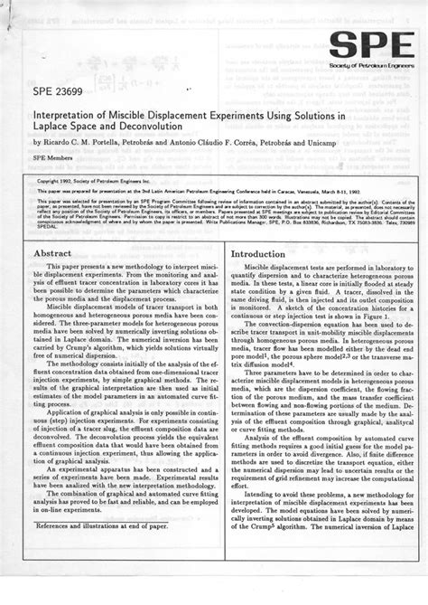 pdf interpretation of miscible displacement experiments using