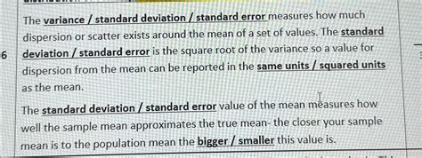Solved The Variance Standard Deviation Standard Error Chegg Com