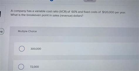 Solved A Company Has A Variable Cost Ratio Vcr Of 60 And