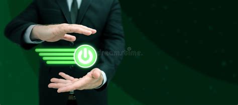 Man Standing Holding Tablet And Pressing On Virtual Button Business