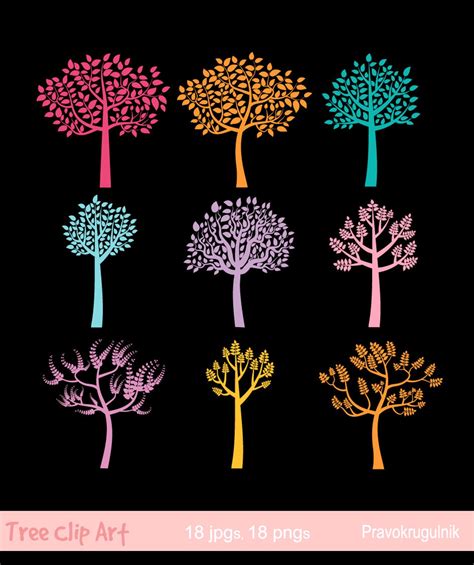 Colorful Tree Clipart Color Tree Silhouette Clipart Fall Tree Clip Art Forest Tree Clipart