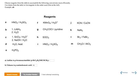 choose reagents from the table to accomplish the