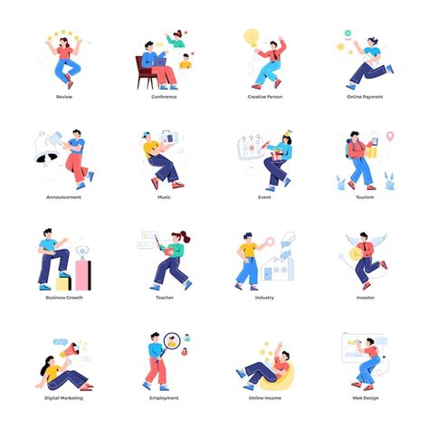 Conjunto De Ilustraciones Planas De Trabajo Vector Premium