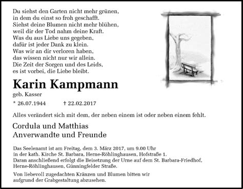 Traueranzeigen Von Karin Kampmann Trauer In Nrwde