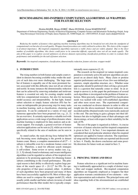 PDF BENCHMARKING BIO INSPIRED COMPUTATION ALGORITHMS AS WRAPPERS FOR FEATURE SELECTION