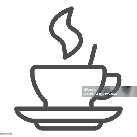 접시 라인 아이콘에 컵에 뜨거운 커피 음료와 증기 기호와 머그잔 흰색 배경에 스타일 그림을 윤곽 모바일 컨셉 웹 디자인에 대한 카페인 또는 카페 기호 벡터 그래픽 검은색에