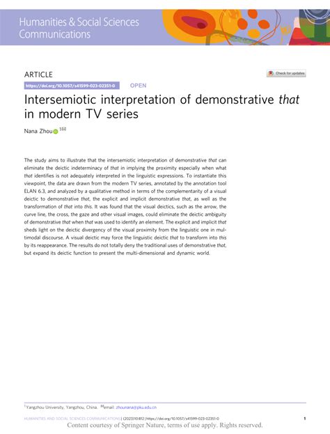Pdf Intersemiotic Interpretation Of Demonstrative That In Modern Tv