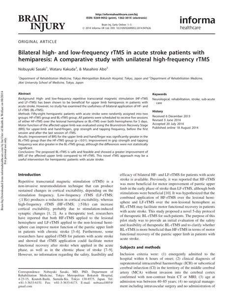 Pdf Bilateral High And Low Frequency Rtms In Acute Stroke Patients