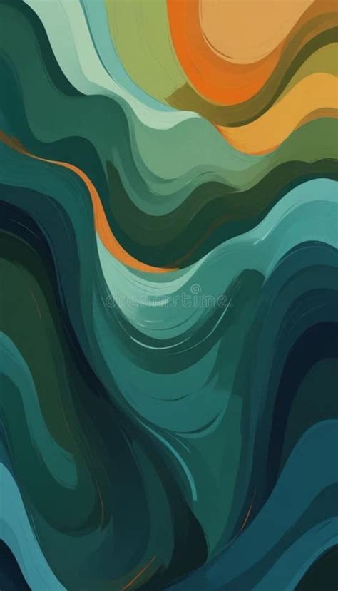 Abstract Wavy And Layered Shapes In Shades Of Green Blue And Orange