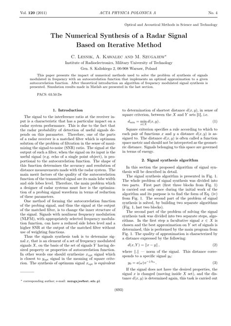 PDF The Numerical Synthesis Of A Radar Signal Based On Iterative Method