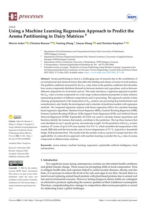 pdf using a machine learning regression approach to predict the aroma partitioning in dairy