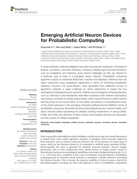 Pdf Emerging Artificial Neuron Devices For Probabilistic Computing
