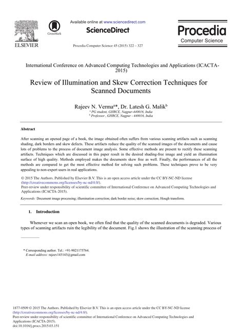 pdf review of illumination and skew correction techniques for scanned