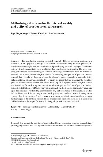 Pdf Methodological Criteria For The Internal Validity And Utility Of Practice Oriented Research