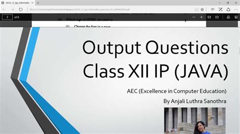 Output Questions For Class Xii Ip Java For Loop 2 Youtube