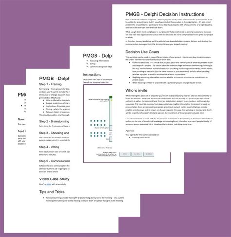 delphi decision workshop instruction sheet project management gameboard