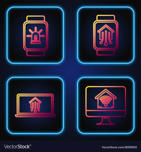 Set Line Computer Monitor With Smart Home With Wi Vector Image