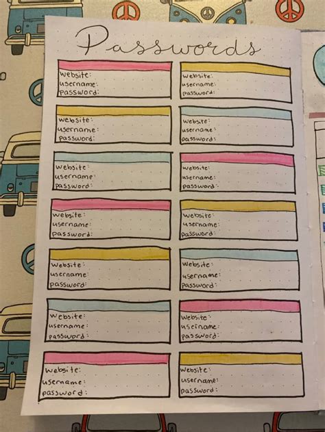 Bullet Journal Password Tracker