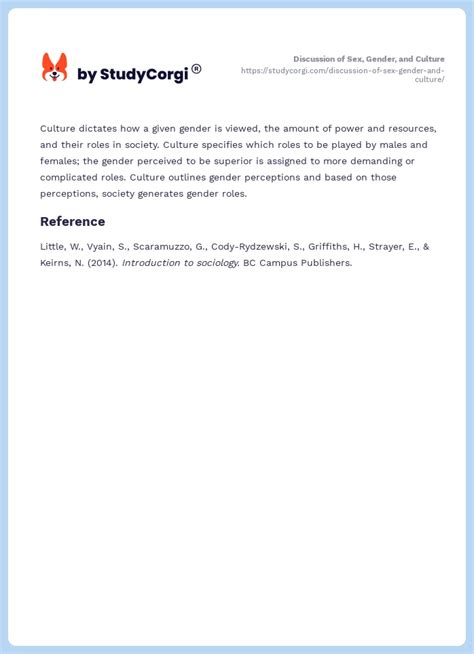 Discussion Of Sex Gender And Culture Free Essay Example