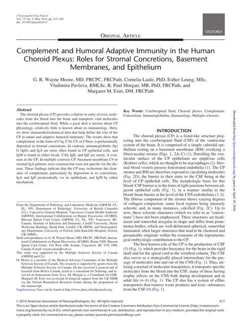 Pdf Complement And Humoral Adaptive Immunity In The Human Choroid
