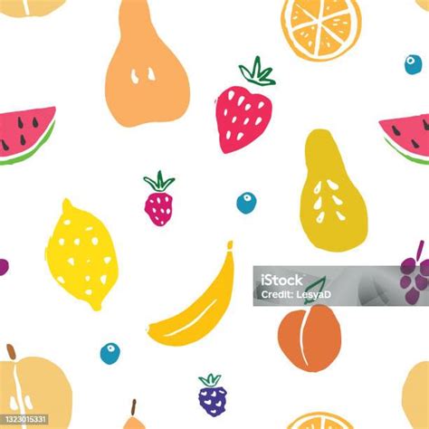 과일 원활한 패턴 육즙 과일 사과 배 딸기 오렌지 슬라이스 복숭아 매실 바나나 수박 파파야 포도 레몬과 딸기 배경 벡터 일러스트레이션 0명에 대한 스톡 벡터 아트 및 기타