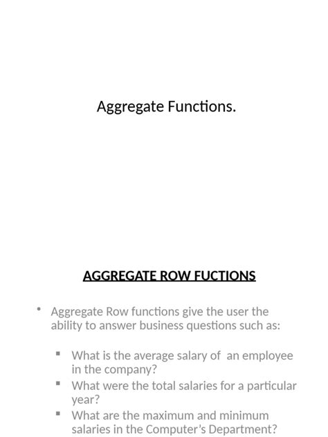 Aggregate Functions In Sql Pdf Data Management Computing