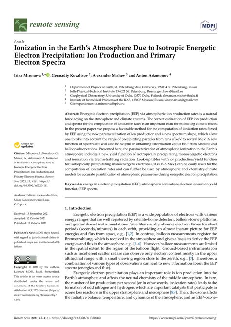Pdf Ionization In The Earths Atmosphere Due To Isotropic Energetic Electron Precipitation