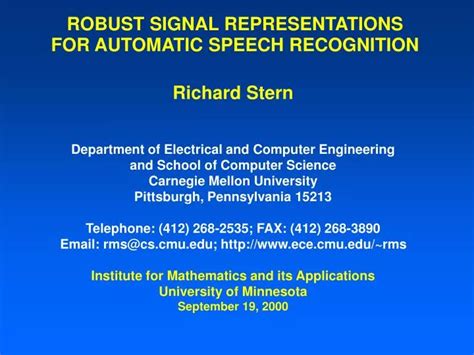 Ppt Robust Signal Representations For Automatic Speech Recognition Powerpoint Presentation