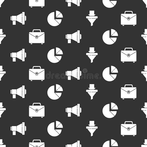 Set Sales Funnel With Arrows Briefcase Megaphone And Pie Chart Infographic On Seamless Pattern