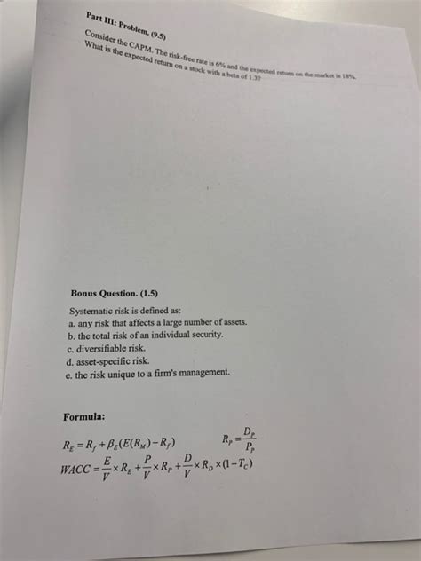 solved part iii problem 9 5 consider the capm the