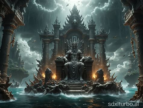 Poseidons Coral Palace Undersea Kingdom With Golden Throne And Sea