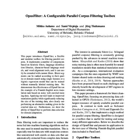 Opusfilter A Configurable Parallel Corpus Filtering Toolbox Acl Anthology