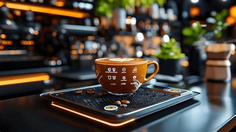 Futuristic 3d Digital Coffee Shop Menu With Floating Price Displays Premium Ai Generated Image