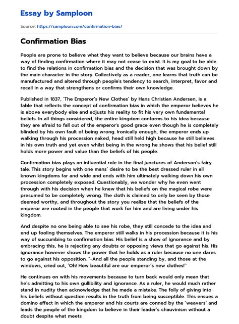 ≫ Confirmation Bias Free Essay Sample On