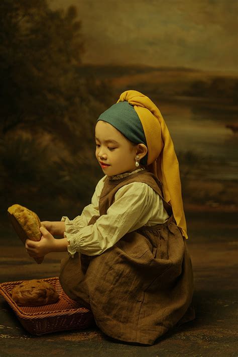 戴珍珠耳环的少女达芬奇名画蒙娜丽莎油画风影楼拍照儿童摄影服饰 阿里巴巴