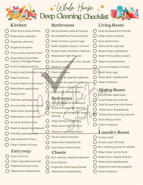 Whole House Deep Cleaning Checklist Printable Home Organization And