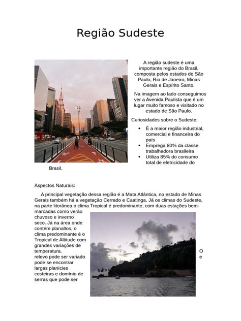 Região Sudeste Economia E Aspectos Sociais Pdf Brasil Economias
