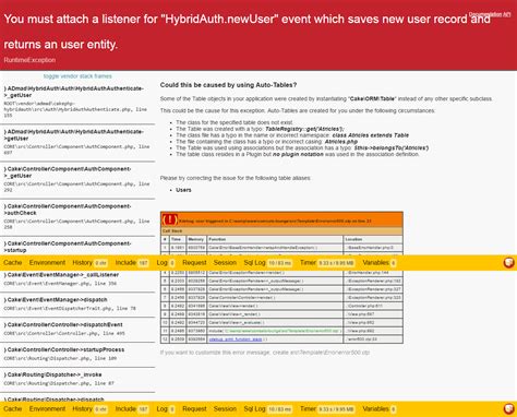 Php Cakephp Admad Cakephp Hybridauth Plugin Threw Exception Stack