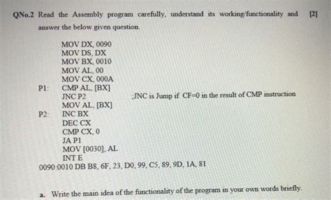 solved [2] qno 2 read the assembly program carefully
